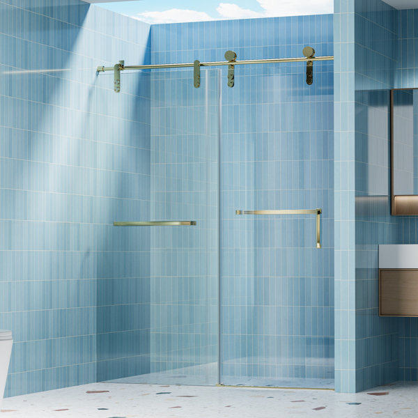 MJ RENOVATION GROUP LLC Frameless single sliding clear tempered glass shower door | Wayfair